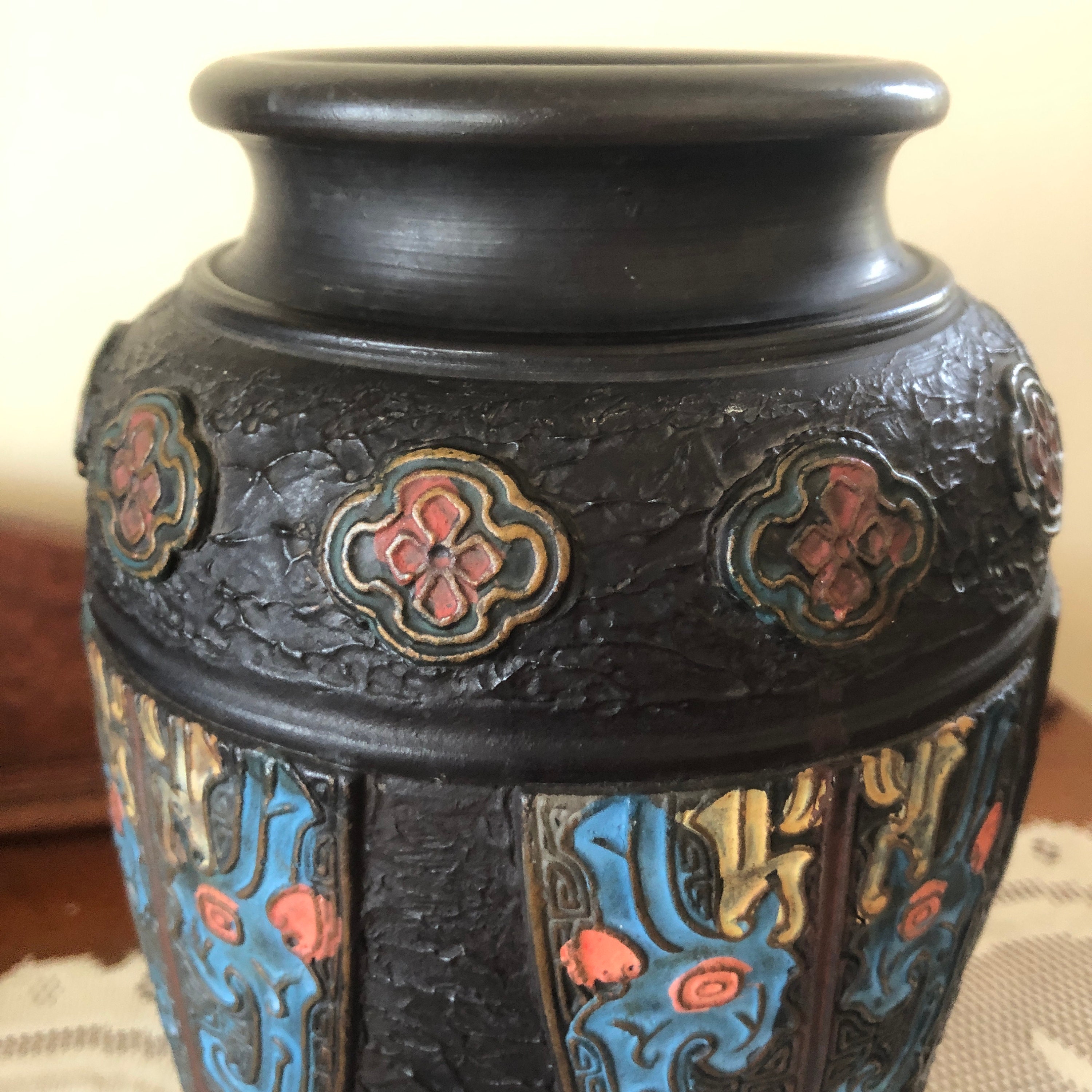 Antique Japanese Tokanabe Pottery Vase Hand Painted Raised - Etsy