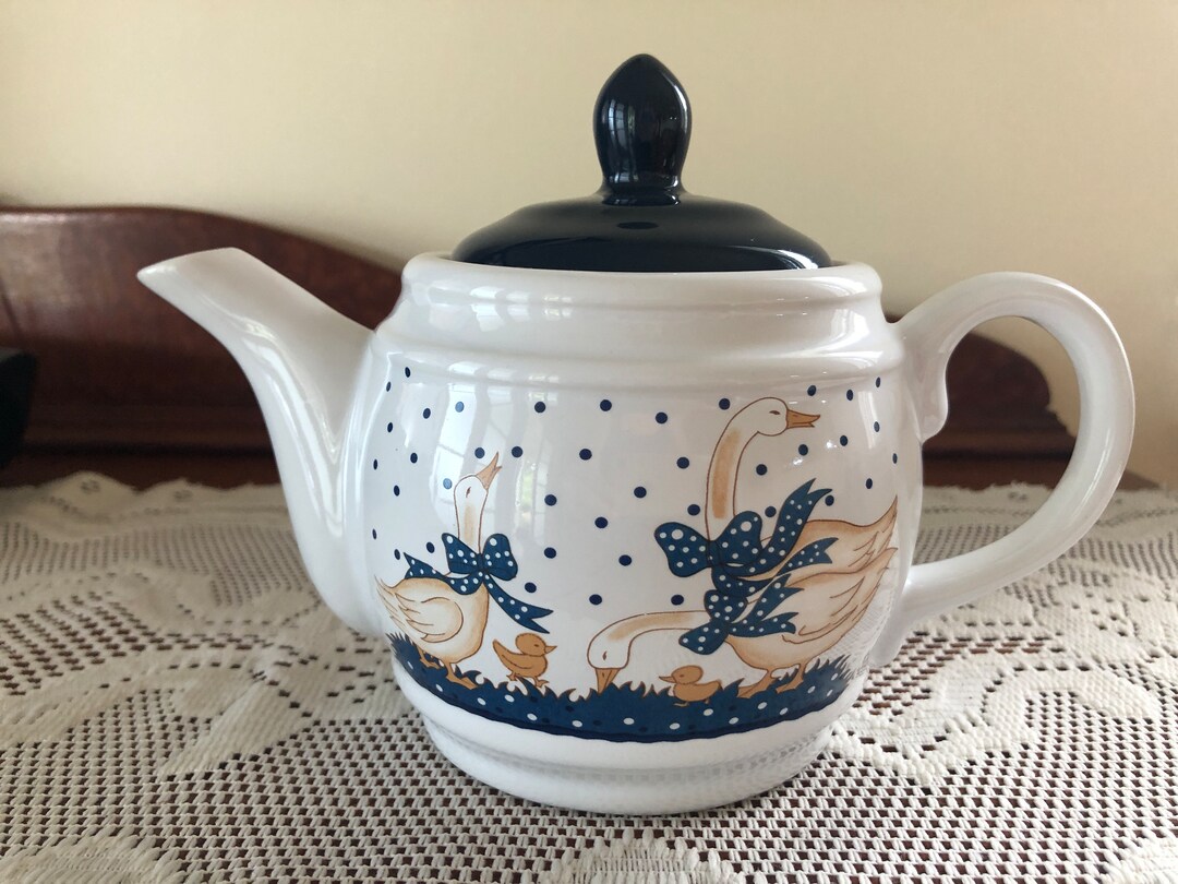 Vintage Blue Gingham Geese Teapot, Personal Sized Made by Casa Mia ...