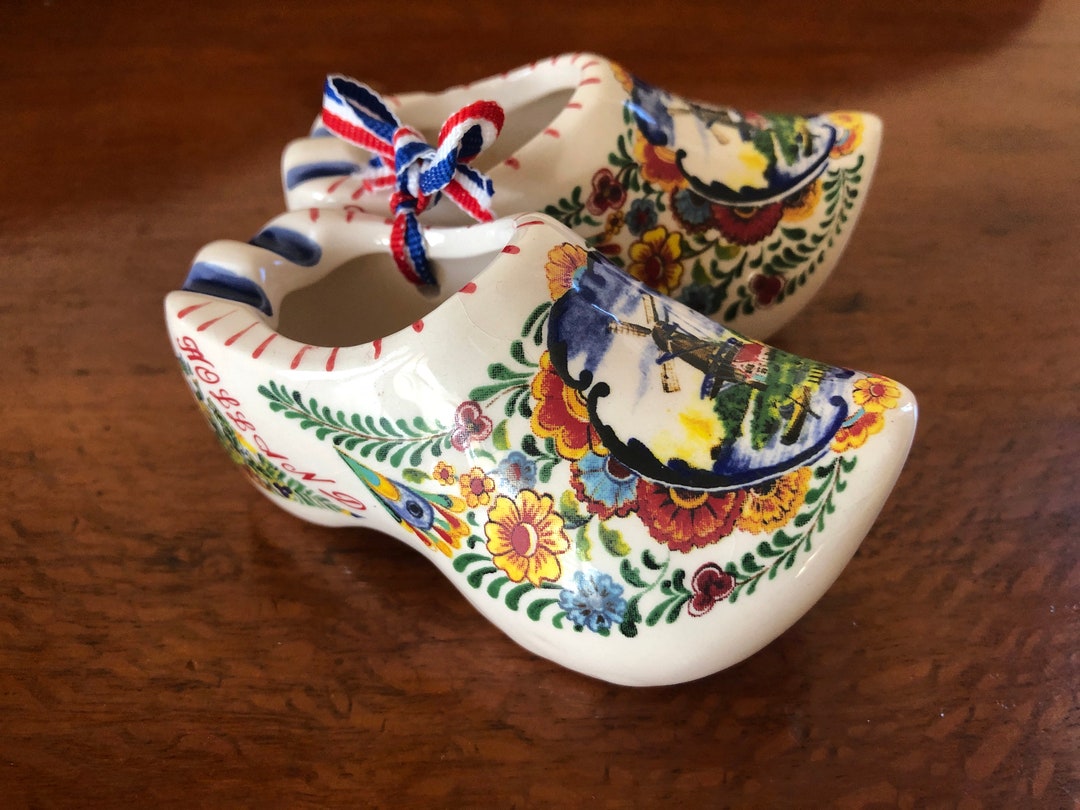 Vintage Hand Painted Dutch Clogs With Holland Windmill Canal Scene ...