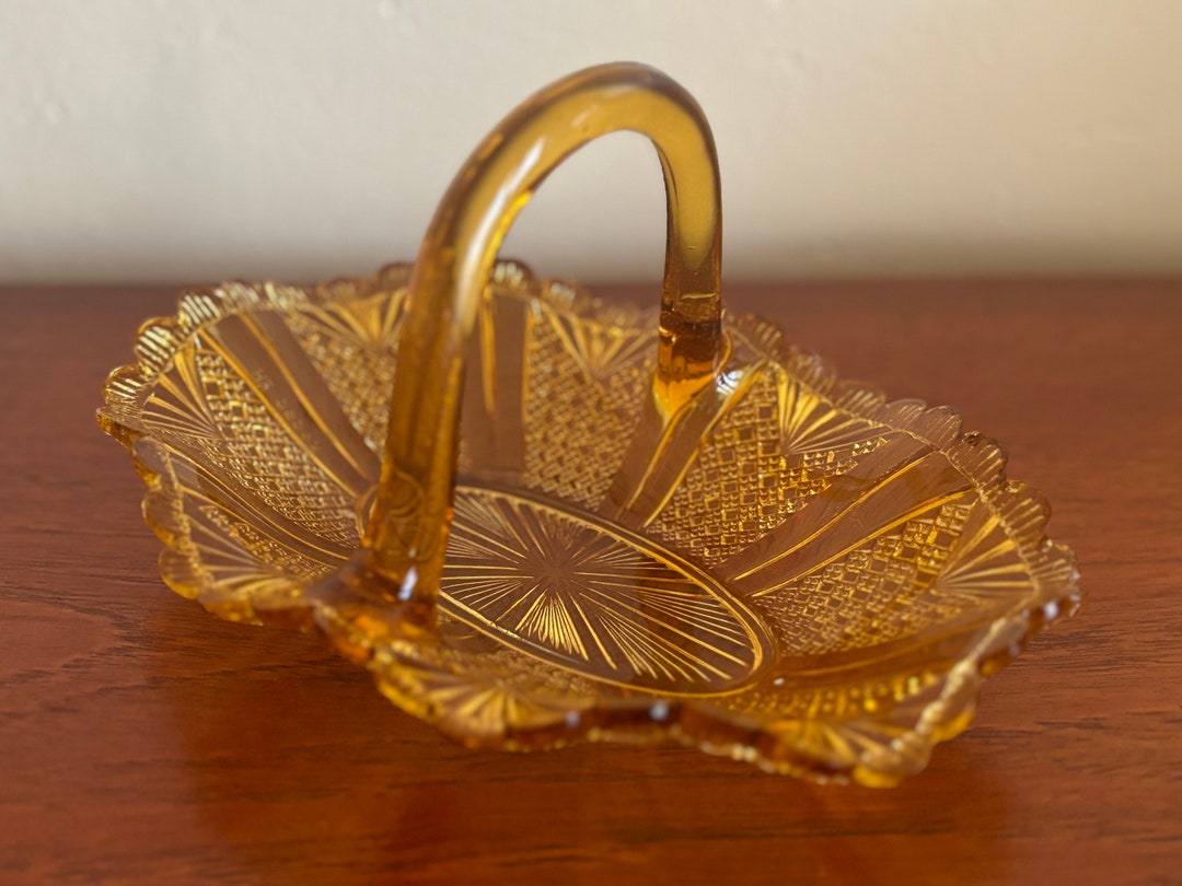Antique Art Deco Amber Glass Basket: George Davidson 'richelieu ...