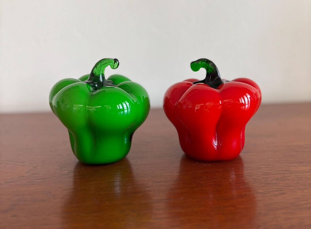 Vintage Hand Blown Art Glass Bell Peppers in the Murano Style, Glossy ...