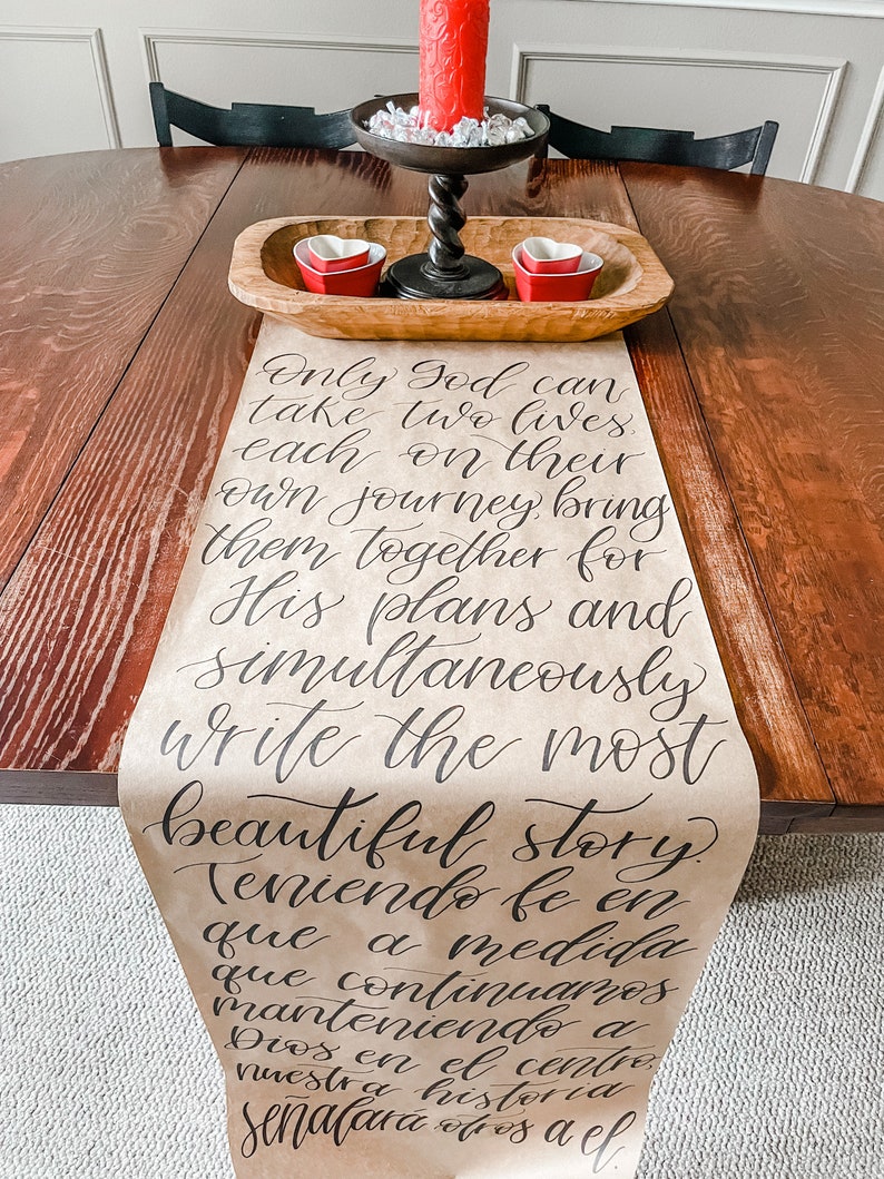 Custom Hand Written Table Runner Wedding Kraft Paper Table Runner Personalized Tablescape ...