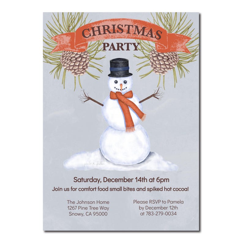 Editable Snowman Invite Template - Holiday Party - DIY - 5x7 Printable ...