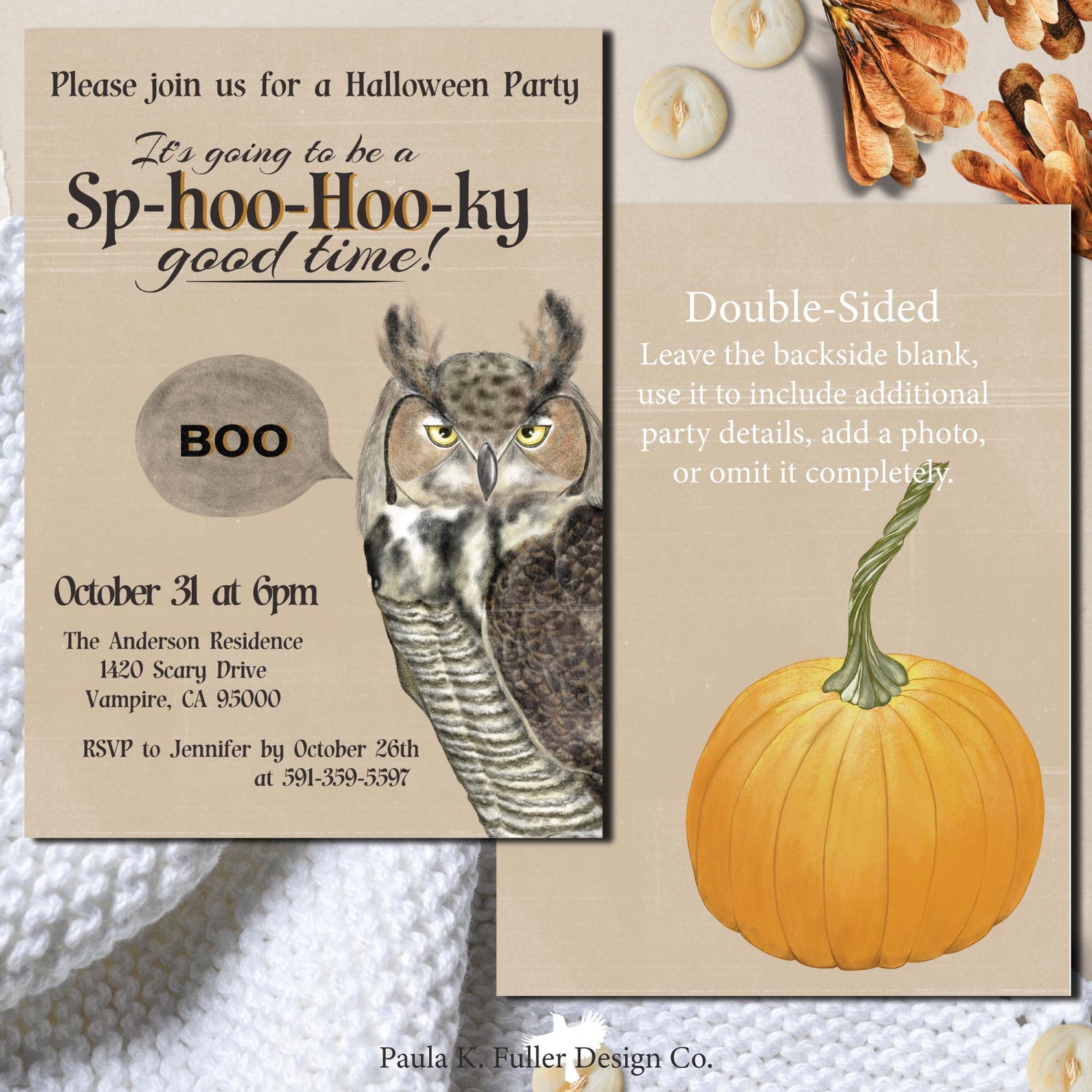 Editable Halloween Party Invitation Template - Owl Themed - Sp-hoo-hoo ...