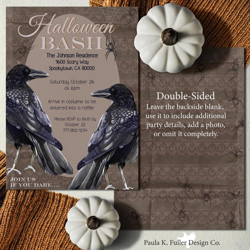 Editable Halloween Party Invitation Template - Raven Themed- Halloween ...