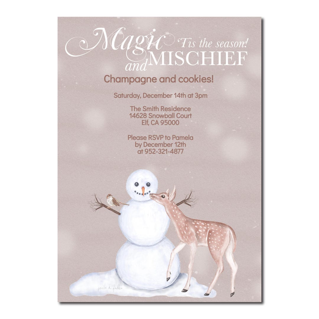 Editable Snowman Invitation Template - Magic & Mischief Holiday Party ...