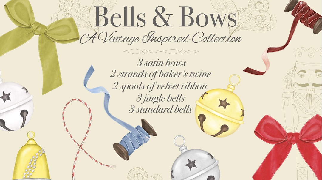 Bells & Bows Clipart Collection, Satin Bow Clip Art, Christmas Graphic ...