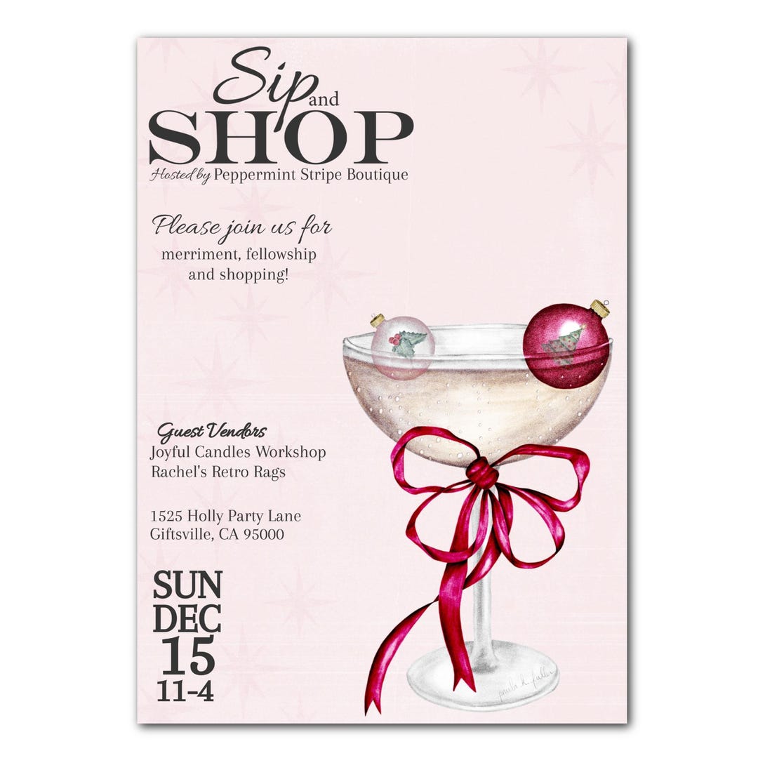 Editable Sip and Shop Invite Template - Champagne & Shopping- DIY - 5x7 ...