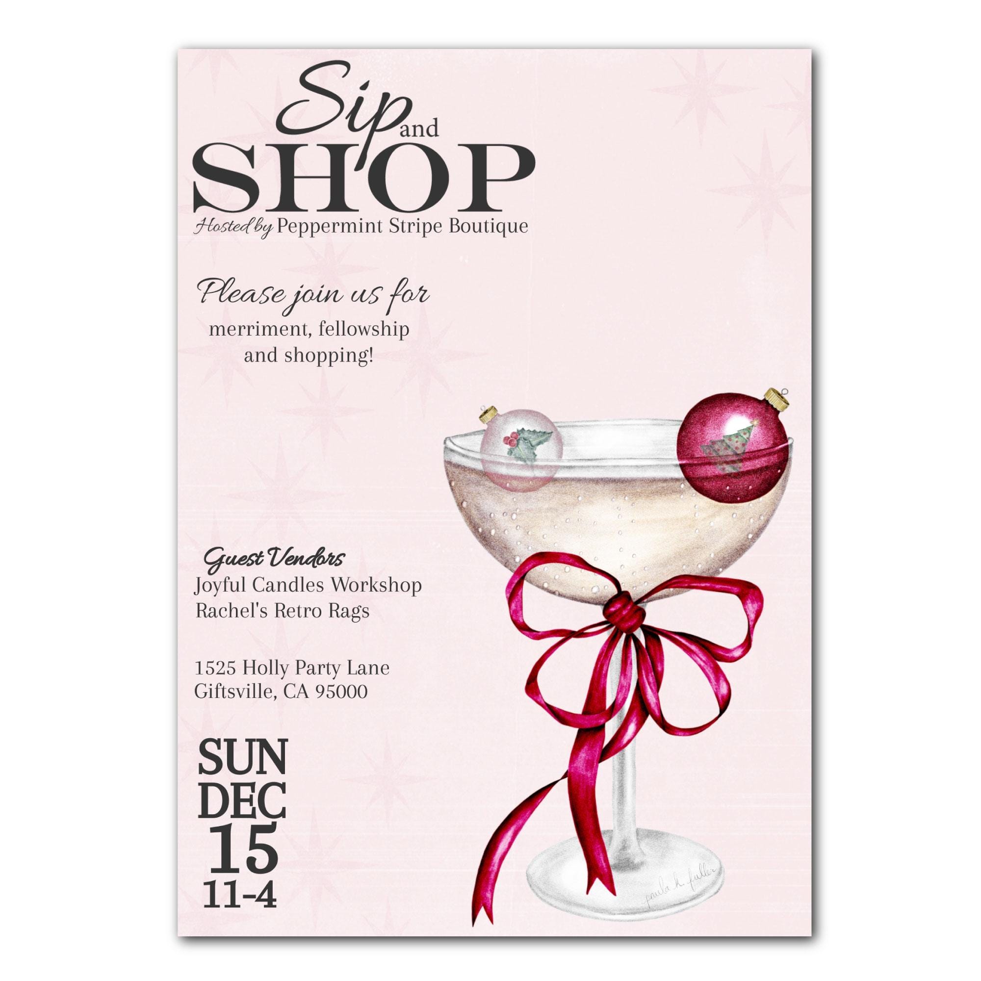 Editable Sip and Shop Invite Template - Champagne & Shopping- DIY - 5x7 ...