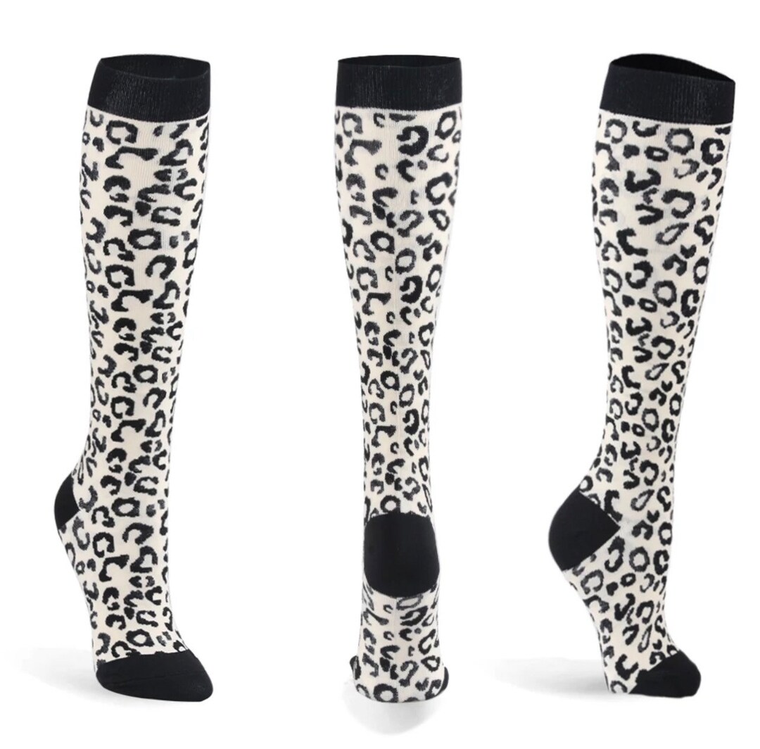 Kompression Genexs White & Black Leopard Compression Socks 20-30mm HG Nurse Socks Circulation ...