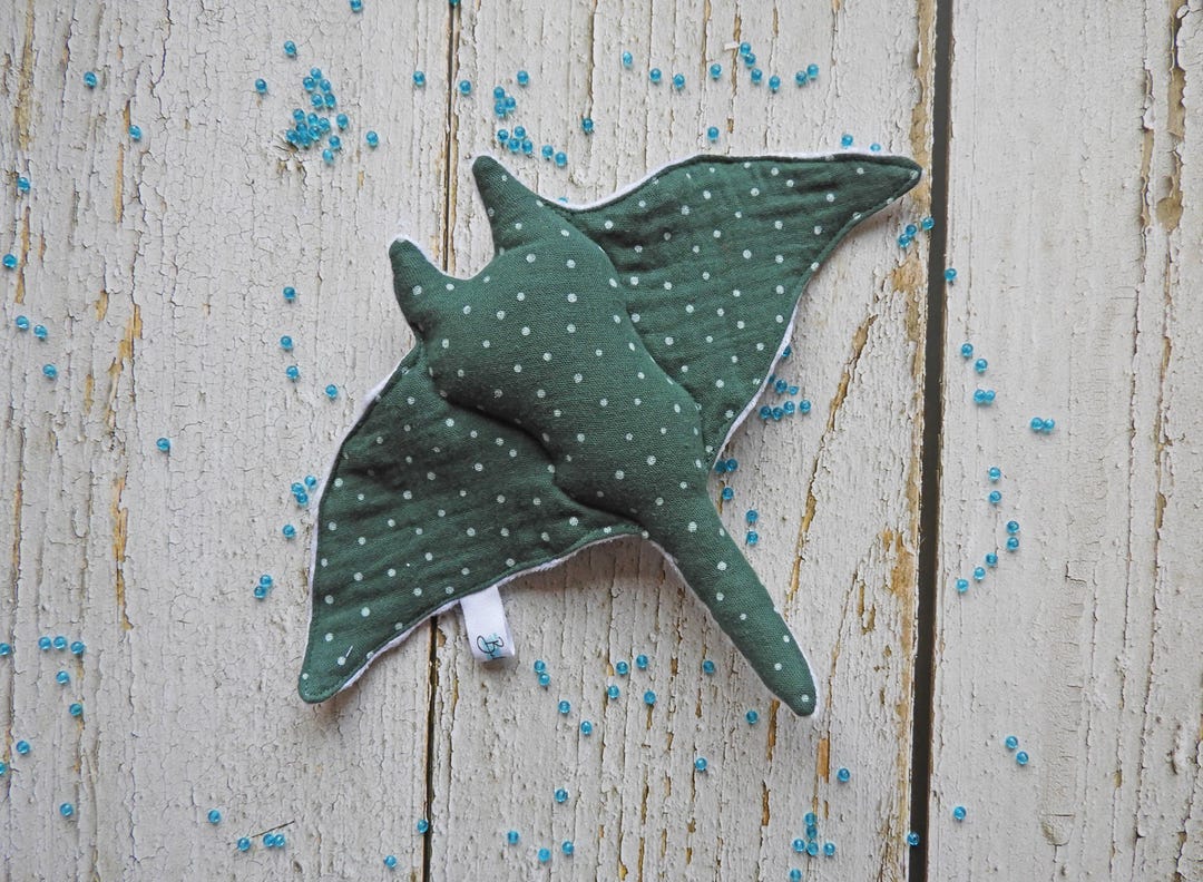 Mini Manta-ray Stuffed Animal, Handmade With Polka Dots-patterned Green ...