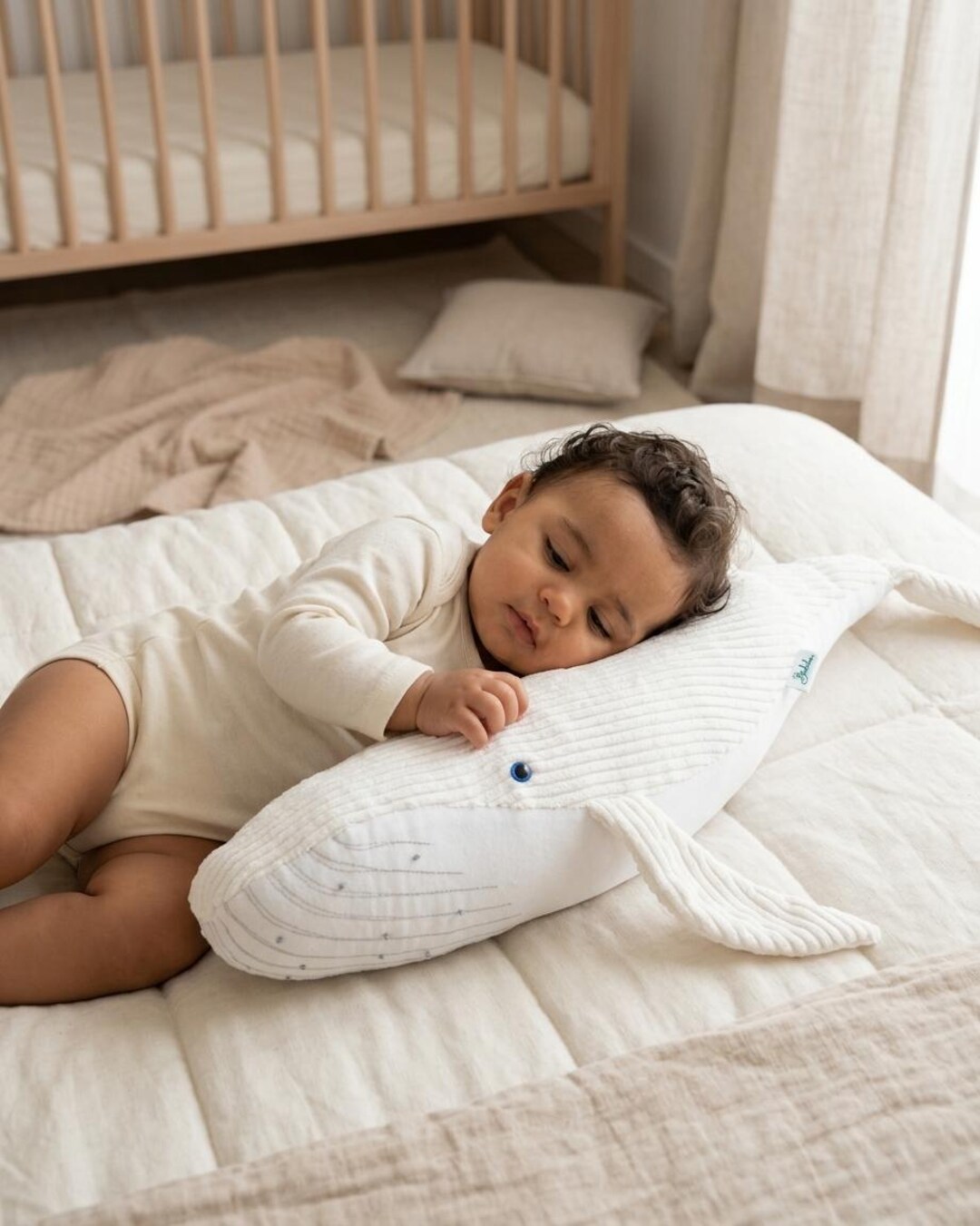 White Whale Plush Stuffed Animal Ocean Cuddle Pillow Calming Nursery ...