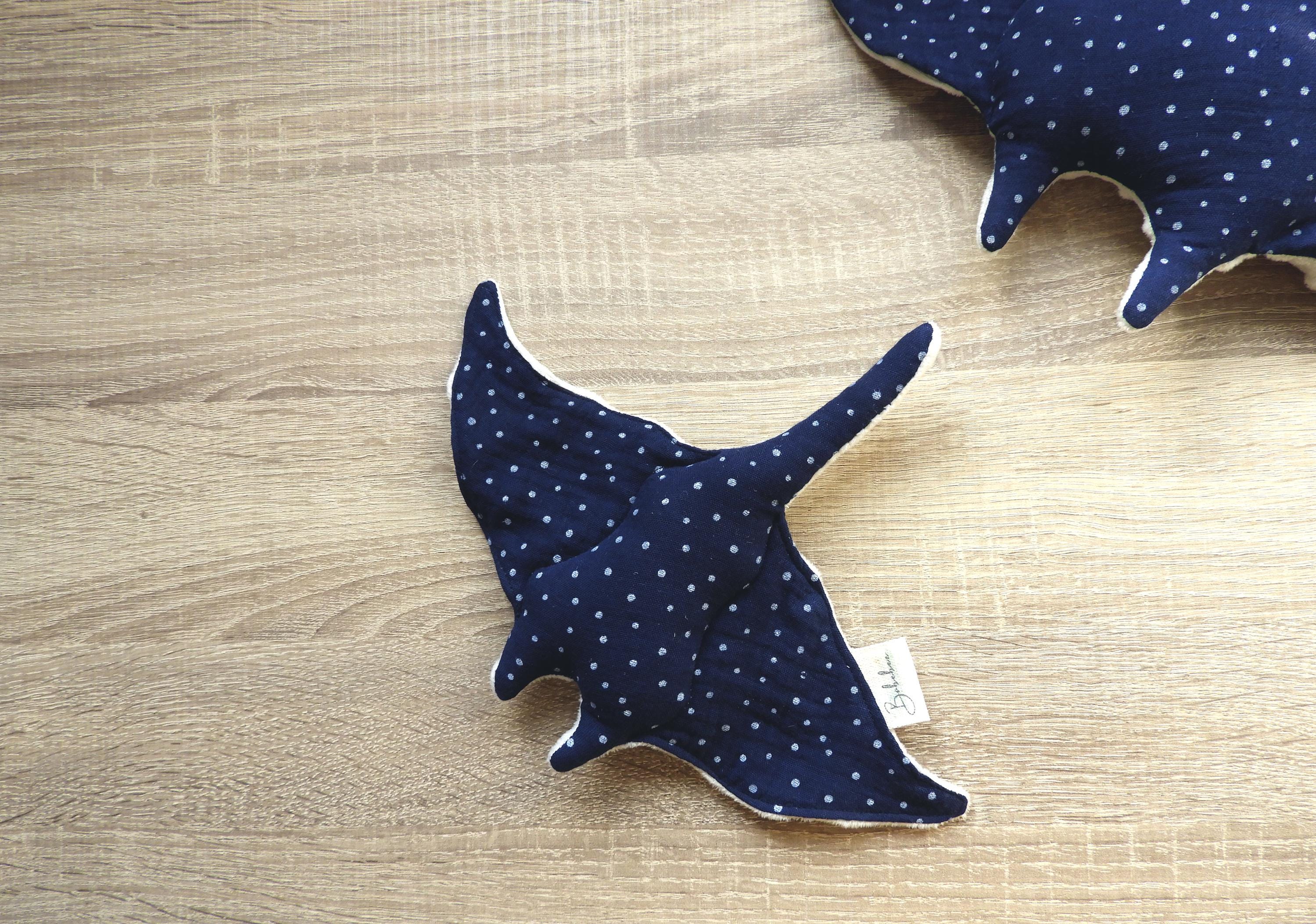 Mini Manta-ray Stuffed Animal, Handmade With Polka Dots-patterned ...