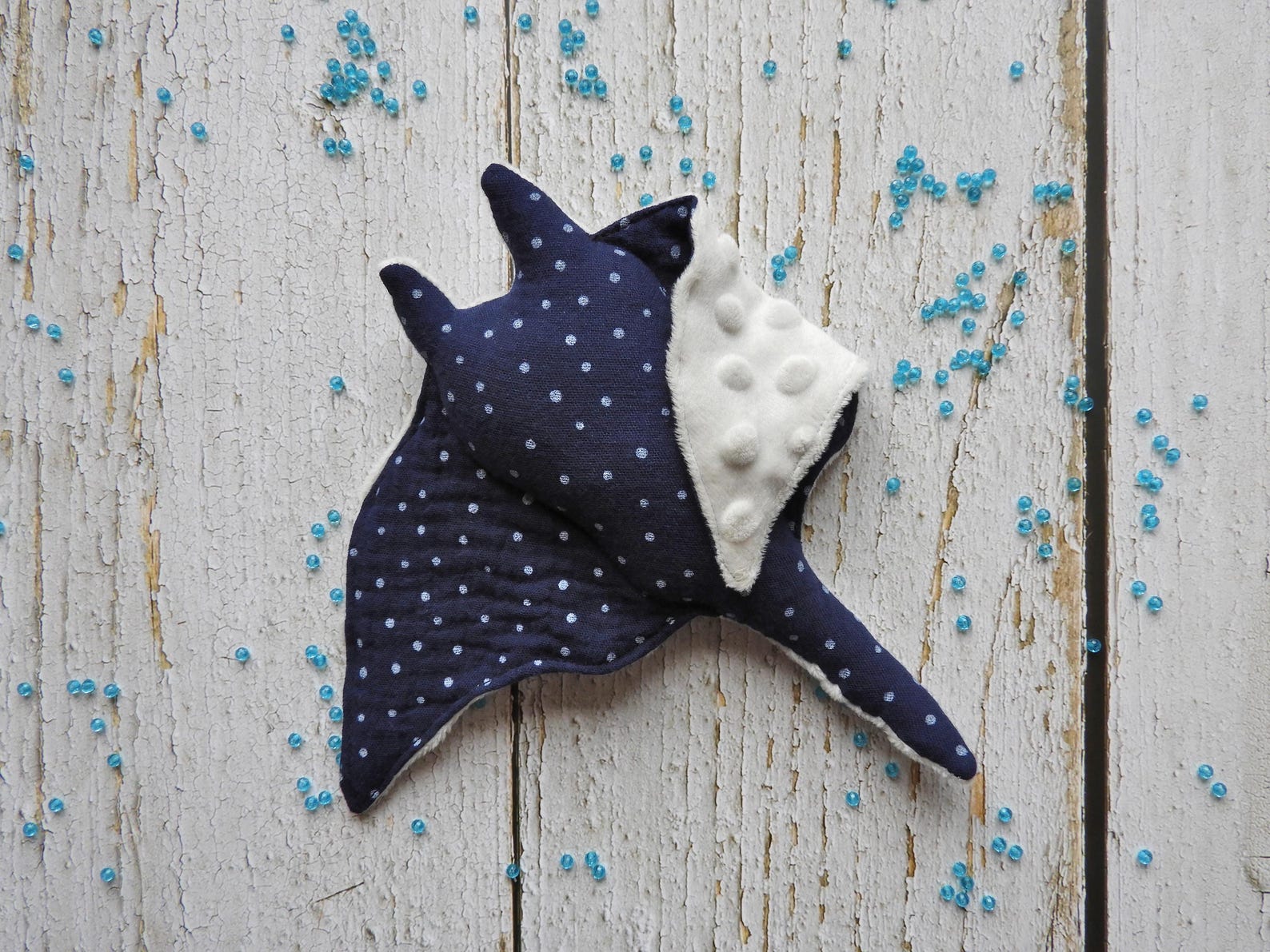 Mini Manta-ray Stuffed Animal, Handmade With Polka Dots-patterned ...