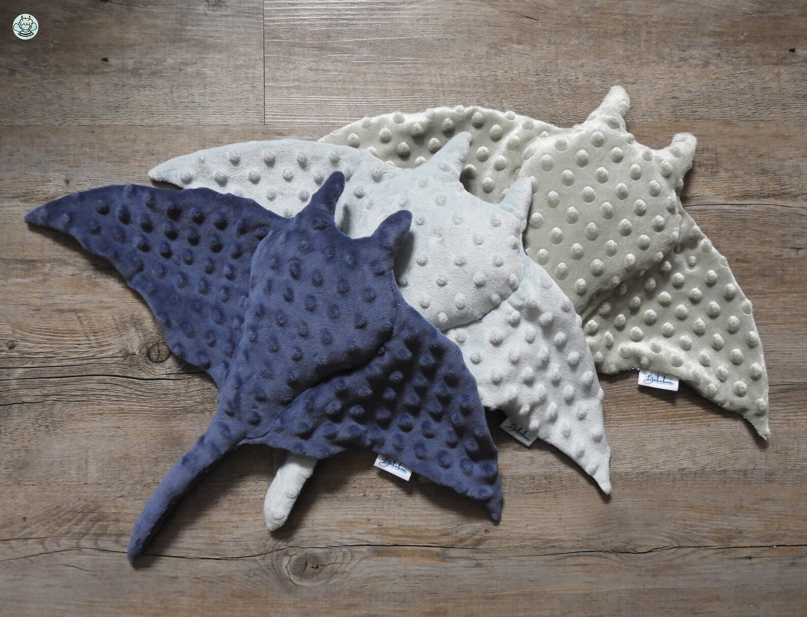 Handmade Blue and Green Dots Plush Stingray, Manta Ray Stuffed Animal ...
