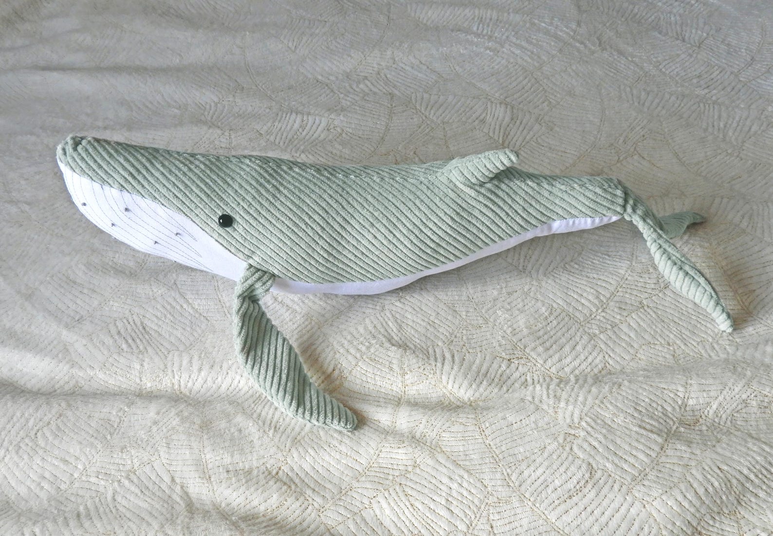 Handmade Big Stuffed Humpback Whale in Mint-blue Corduroy and White ...