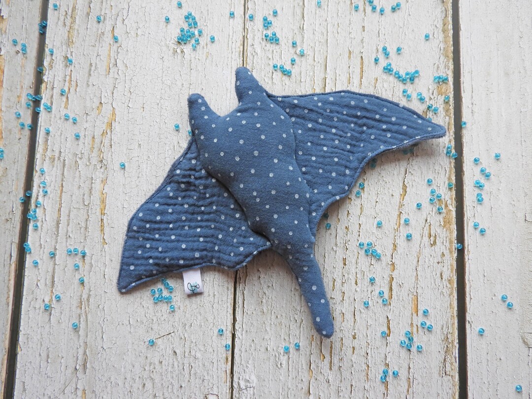 Mini Manta-ray Stuffed Animal, Handmade With Polka Dots-patterned Denim ...