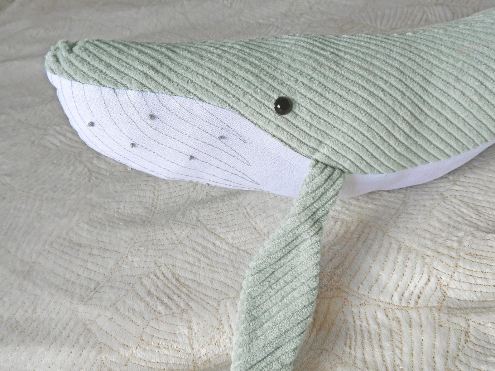 Handmade Big Stuffed Humpback Whale in Mint-blue Corduroy and White ...