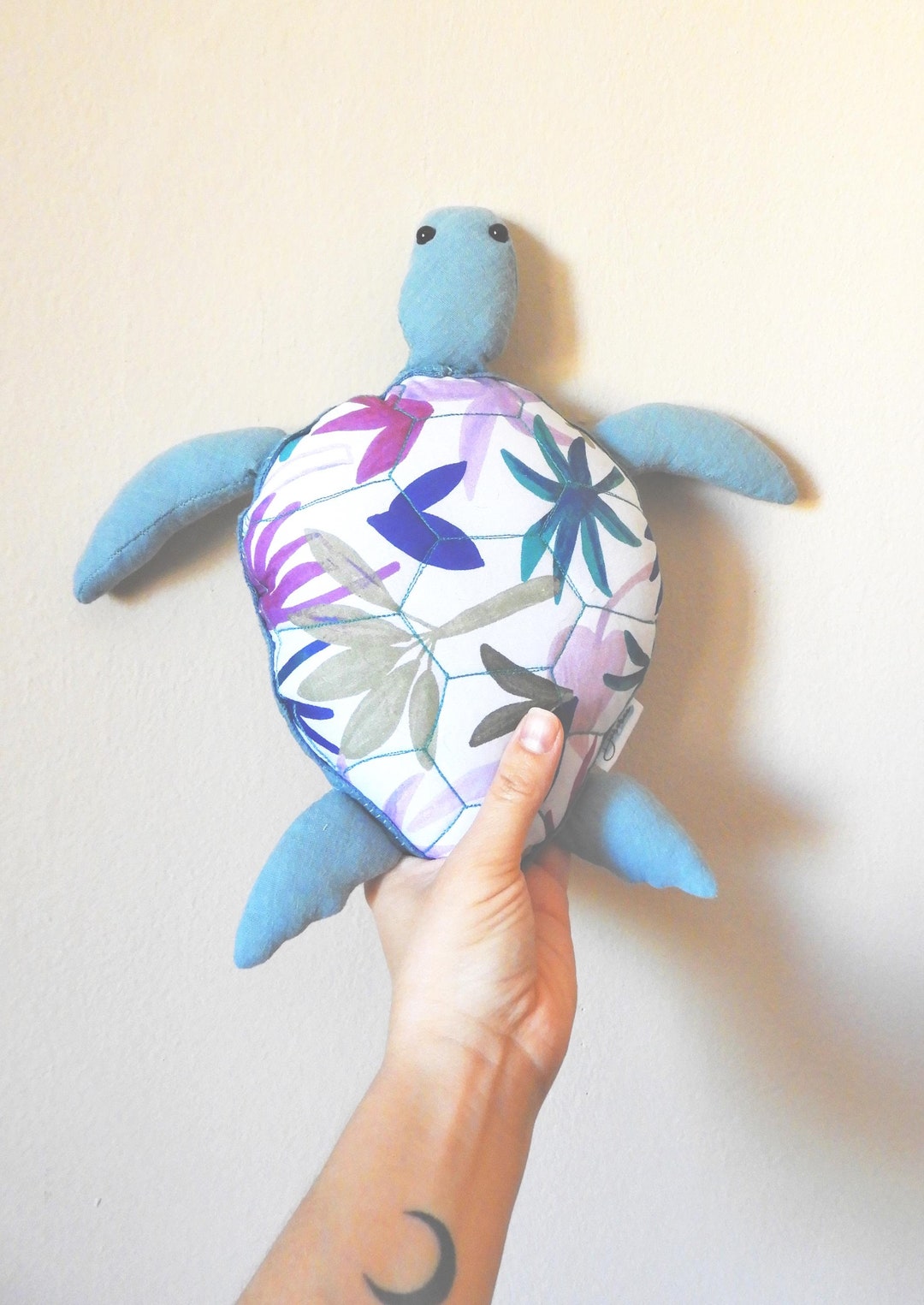Handmade Stuffed Sea Turtle Made of Green Muslin Fabric and Colorful ...