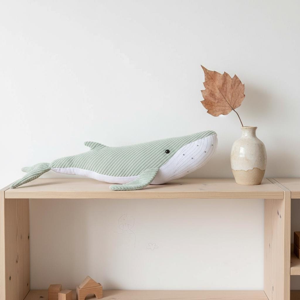 Handmade Big Stuffed Humpback Whale in Mint-blue Corduroy and White ...