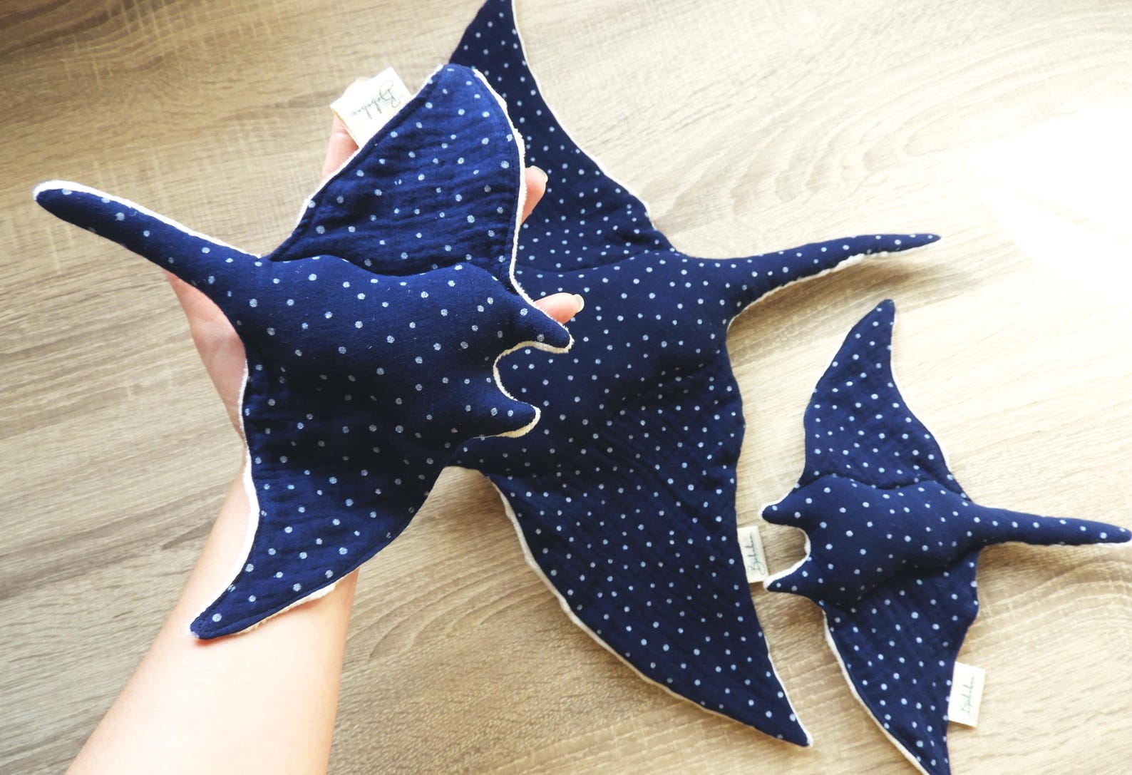 Mini Manta-ray Stuffed Animal, Handmade With Polka Dots-patterned ...