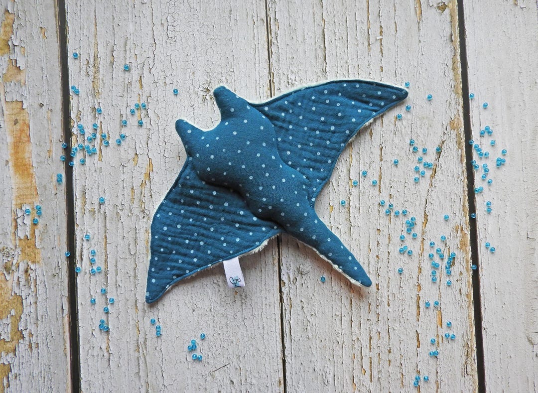 Mini Manta-ray Stuffed Animal, Handmade With Polka Dots-patterned Teal ...