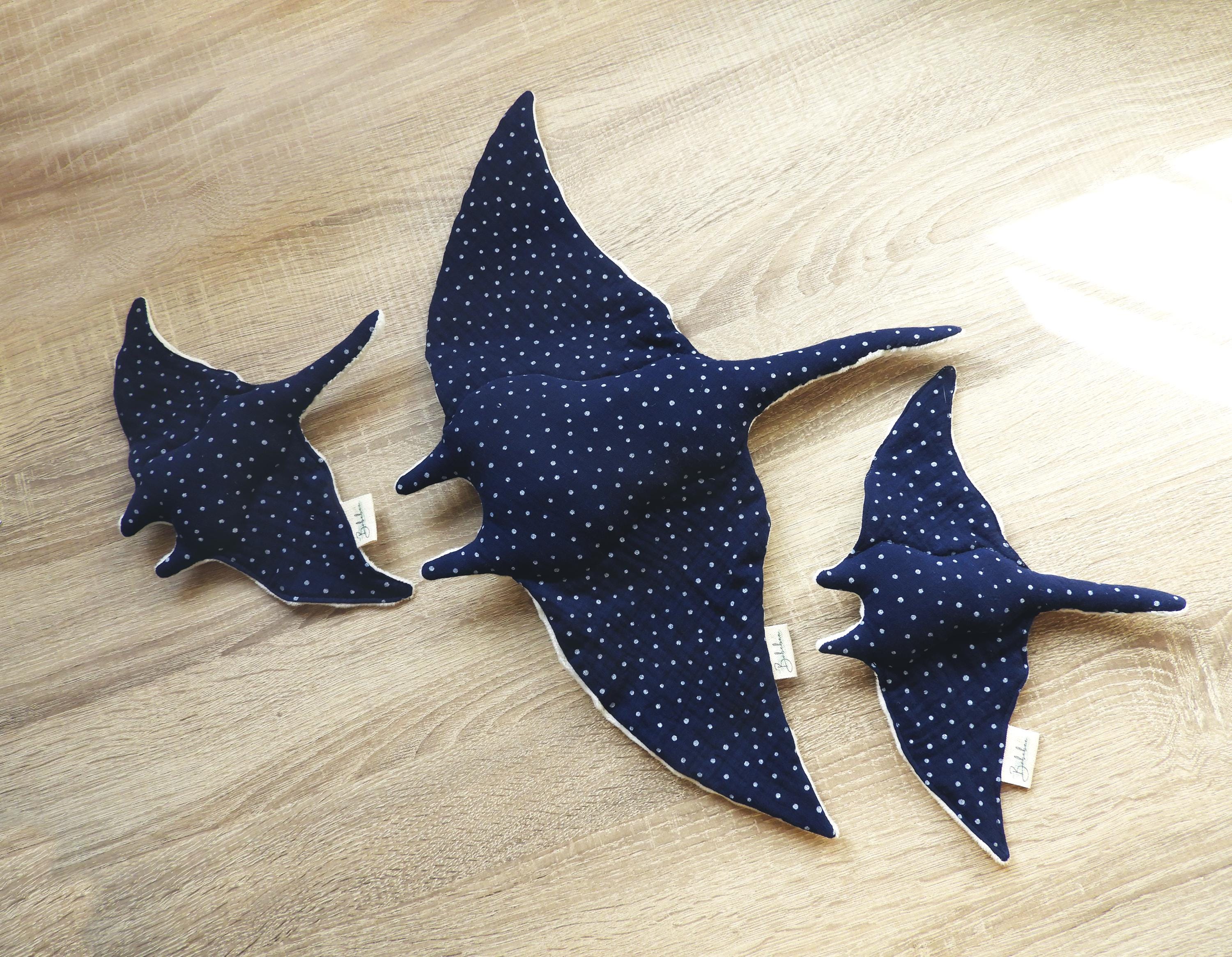 Mini Manta-ray Stuffed Animal, Handmade With Polka Dots-patterned ...