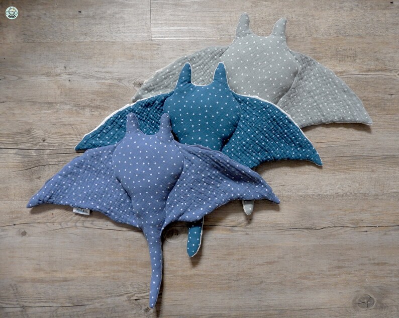 Handmade Blue and Green Dots Plush Stingray, Manta Ray Stuffed Animal ...
