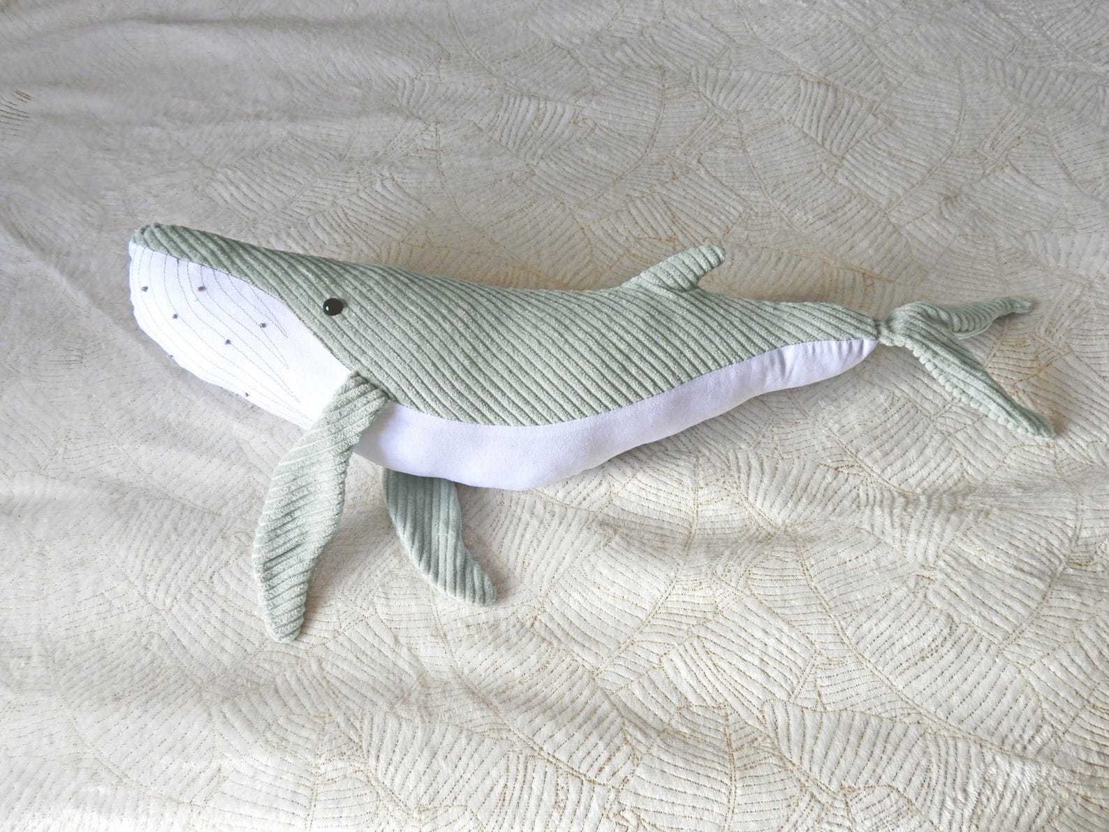 Handmade Big Stuffed Humpback Whale in Mint-blue Corduroy and White ...