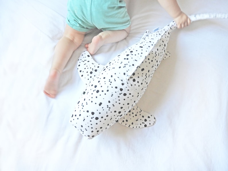 Handmade Big Stuffed Leopard Shark - Black Dots and White Shark Plushie ...
