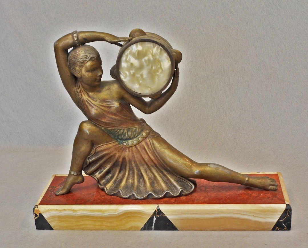 Unusual Art Deco Metal Statue Striking Lady With Tambourine; Exquisite ...