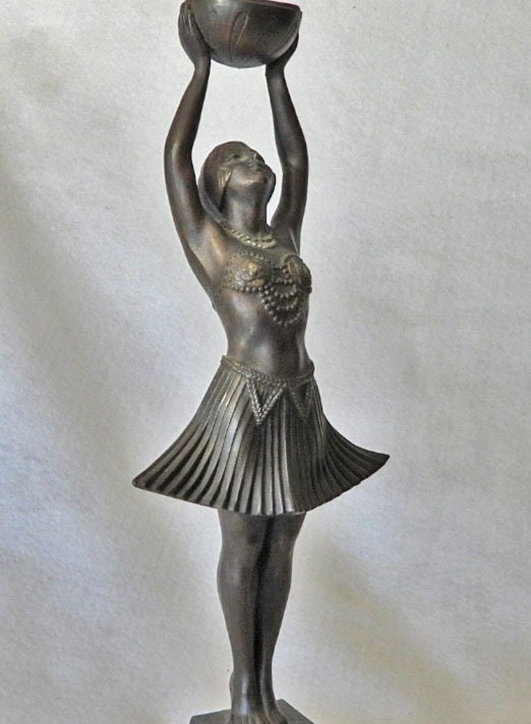 Art Deco Dancing Lady With Articulated Skirt Mounted on Pierced Metal ...