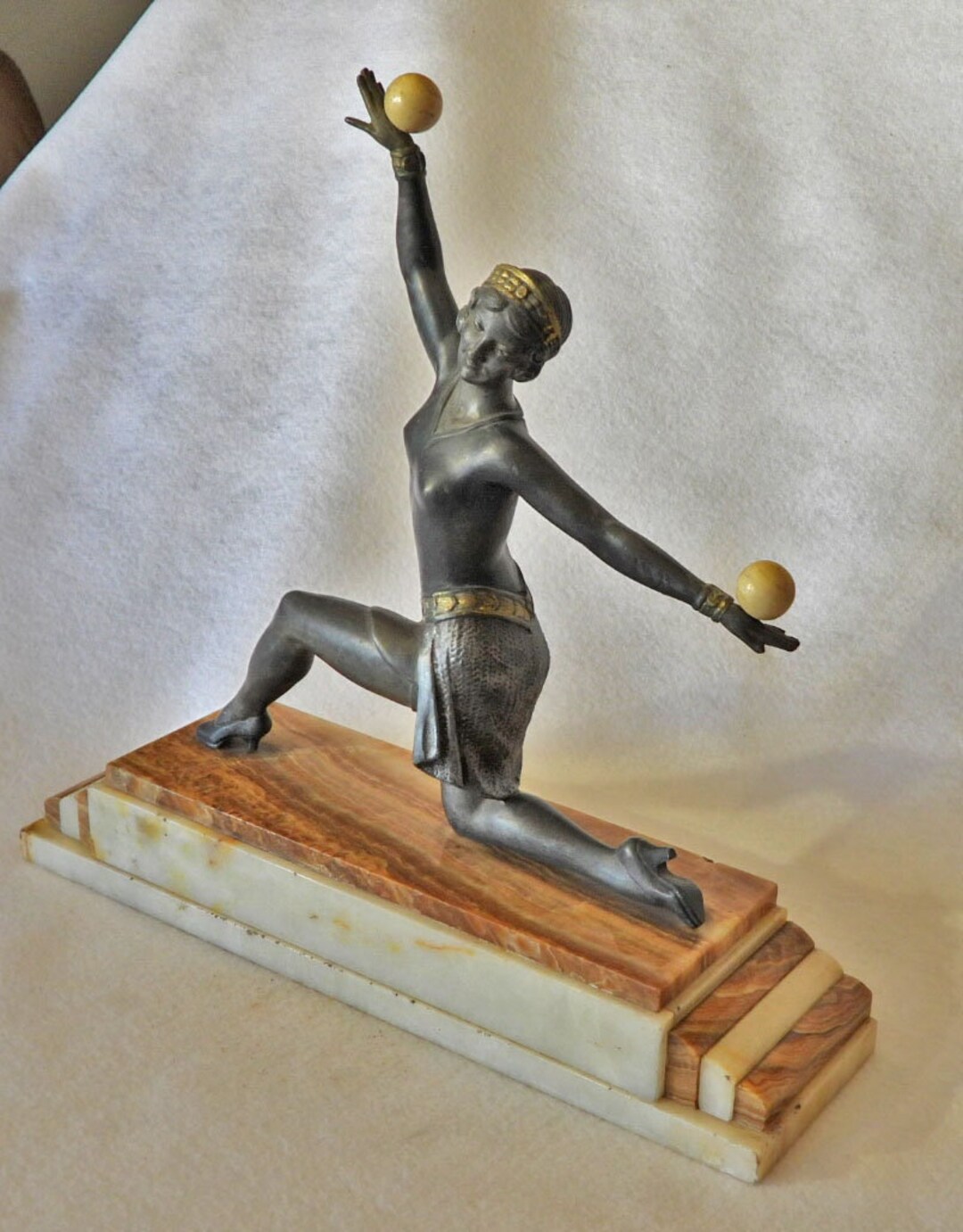 Kneeling Deco Dancer Balancing White Balls; Egyptian Headband; Great ...