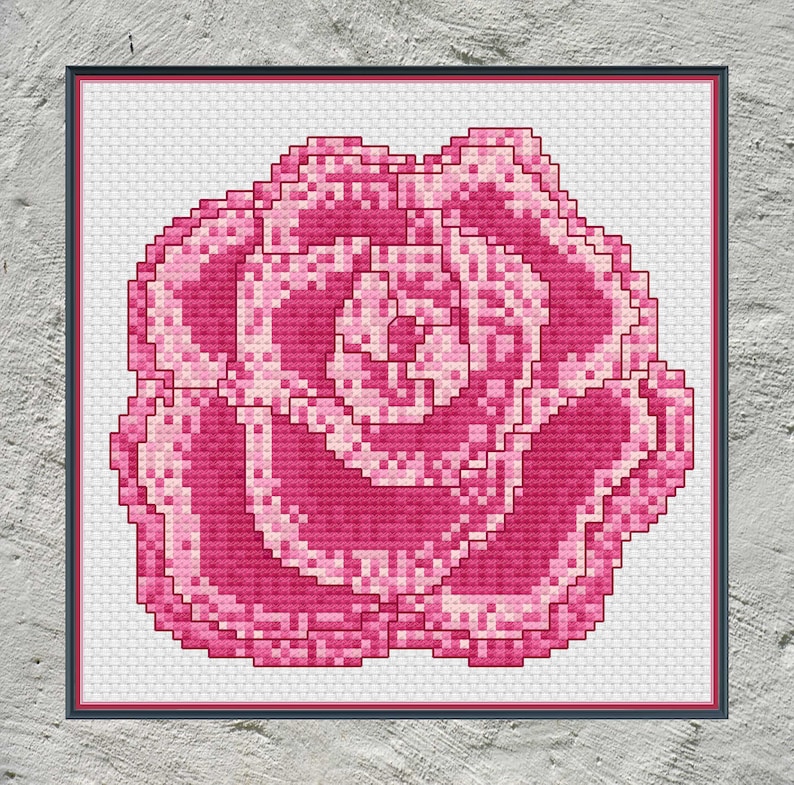 Pink Rose Cross Stitch Pattern Stitchery Glittery Fun Cross - Etsy