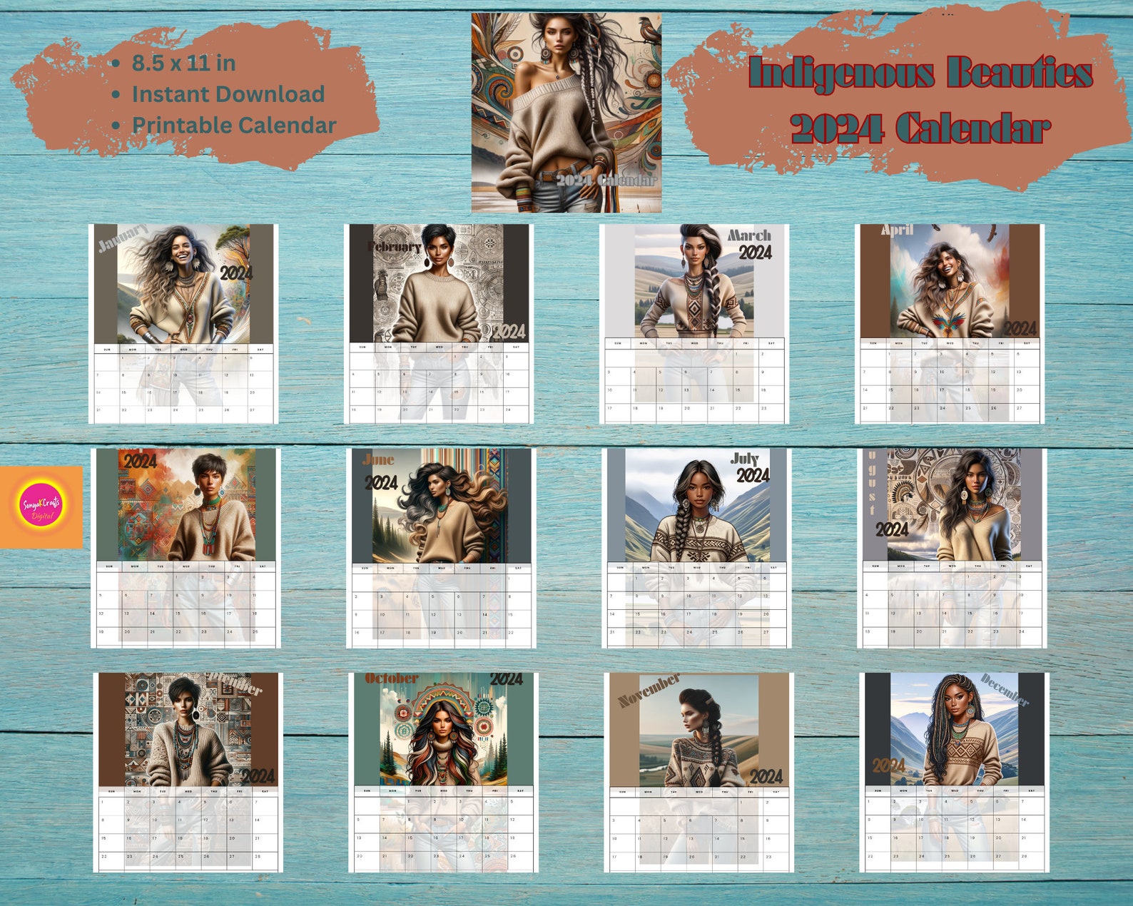 2024 Printable Calendar Beautiful Indigenous Women Indigenous Ladies ...