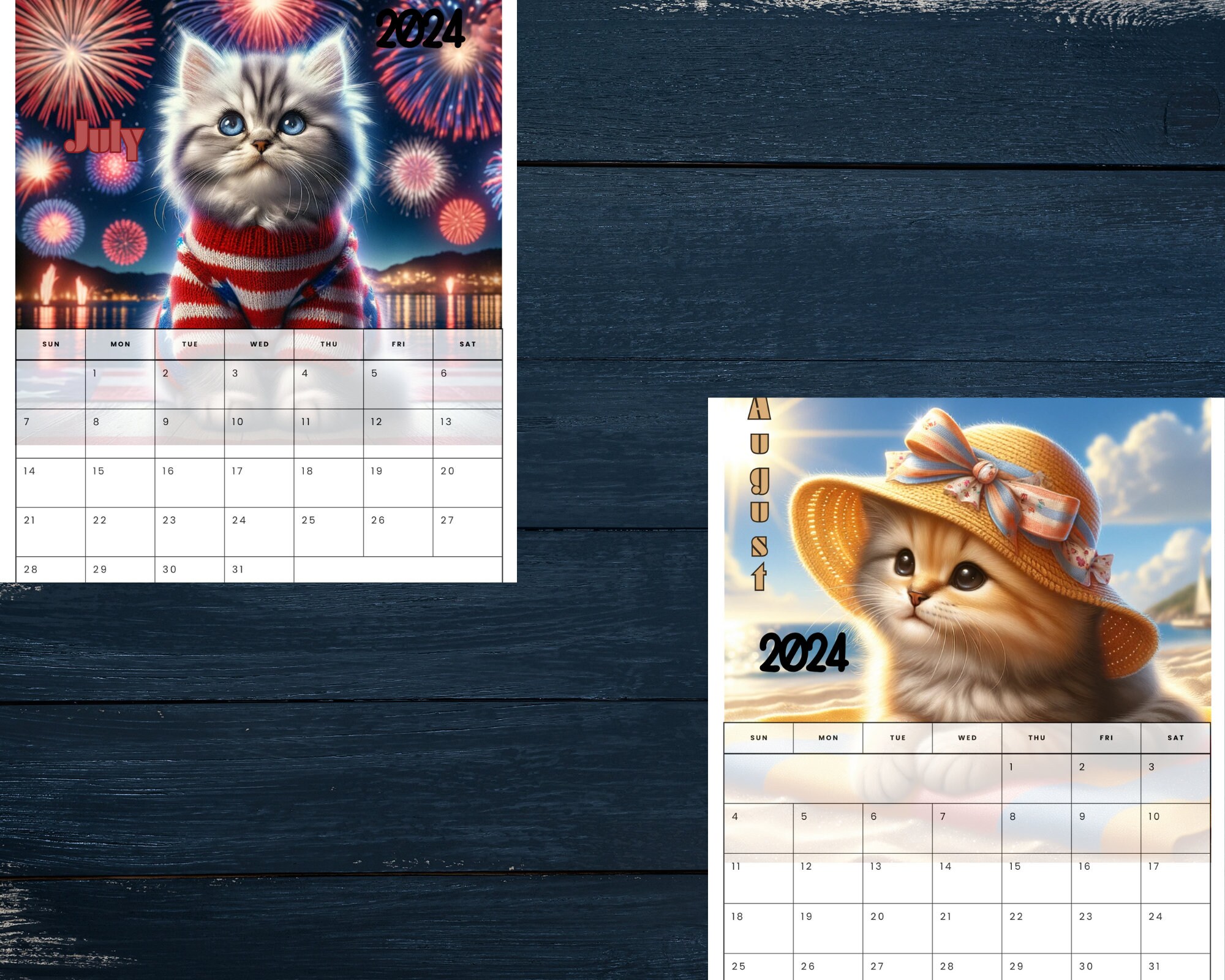 2024 Printable Calendar Cute and Adorable Kittens Kittens Kitten ...