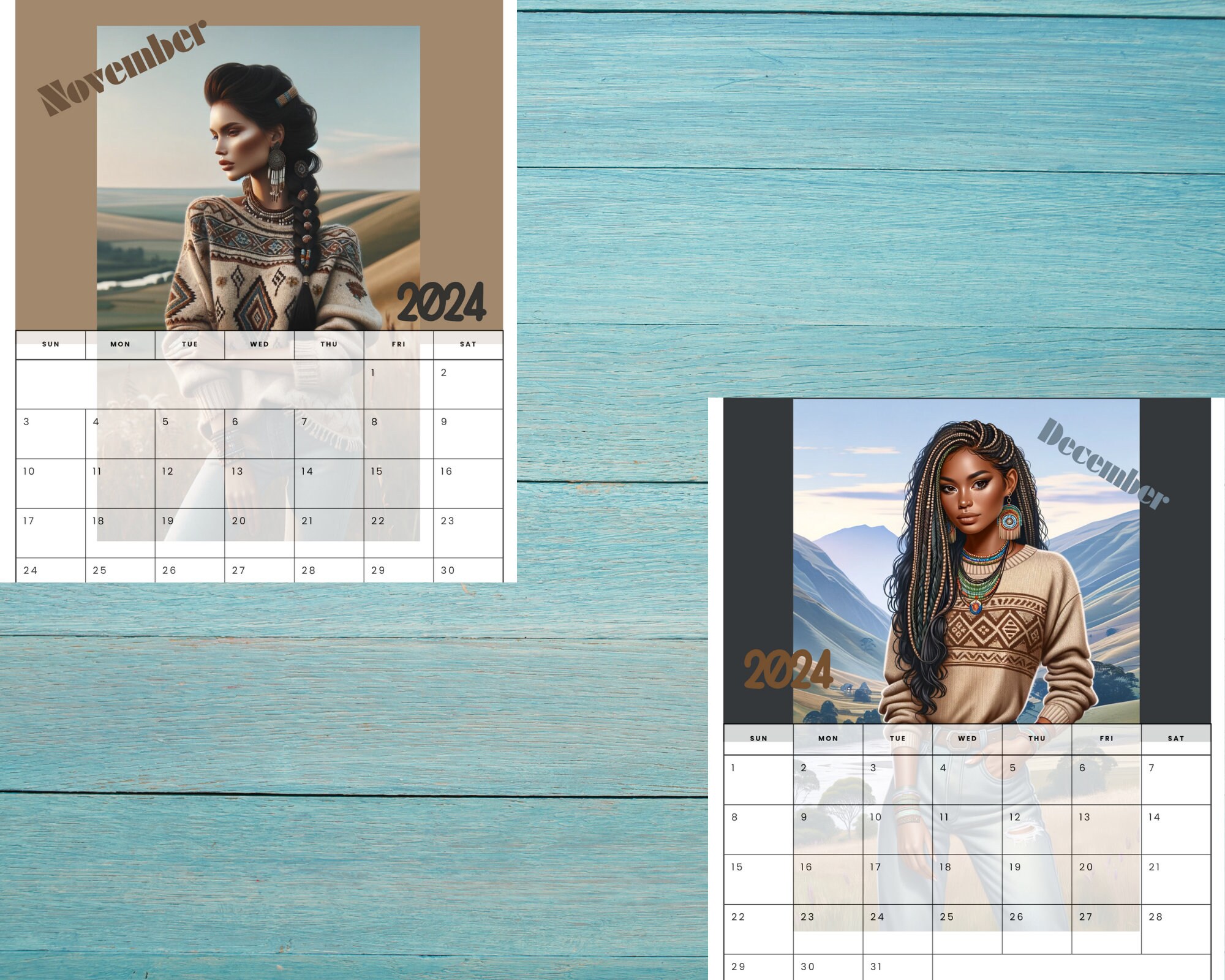 2024 Printable Calendar Beautiful Indigenous Women Indigenous Ladies ...
