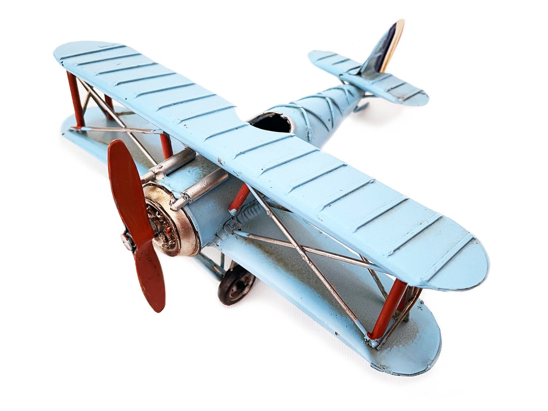 Vintage Airplane Metal Model Blue Biplane Scale Model - Etsy