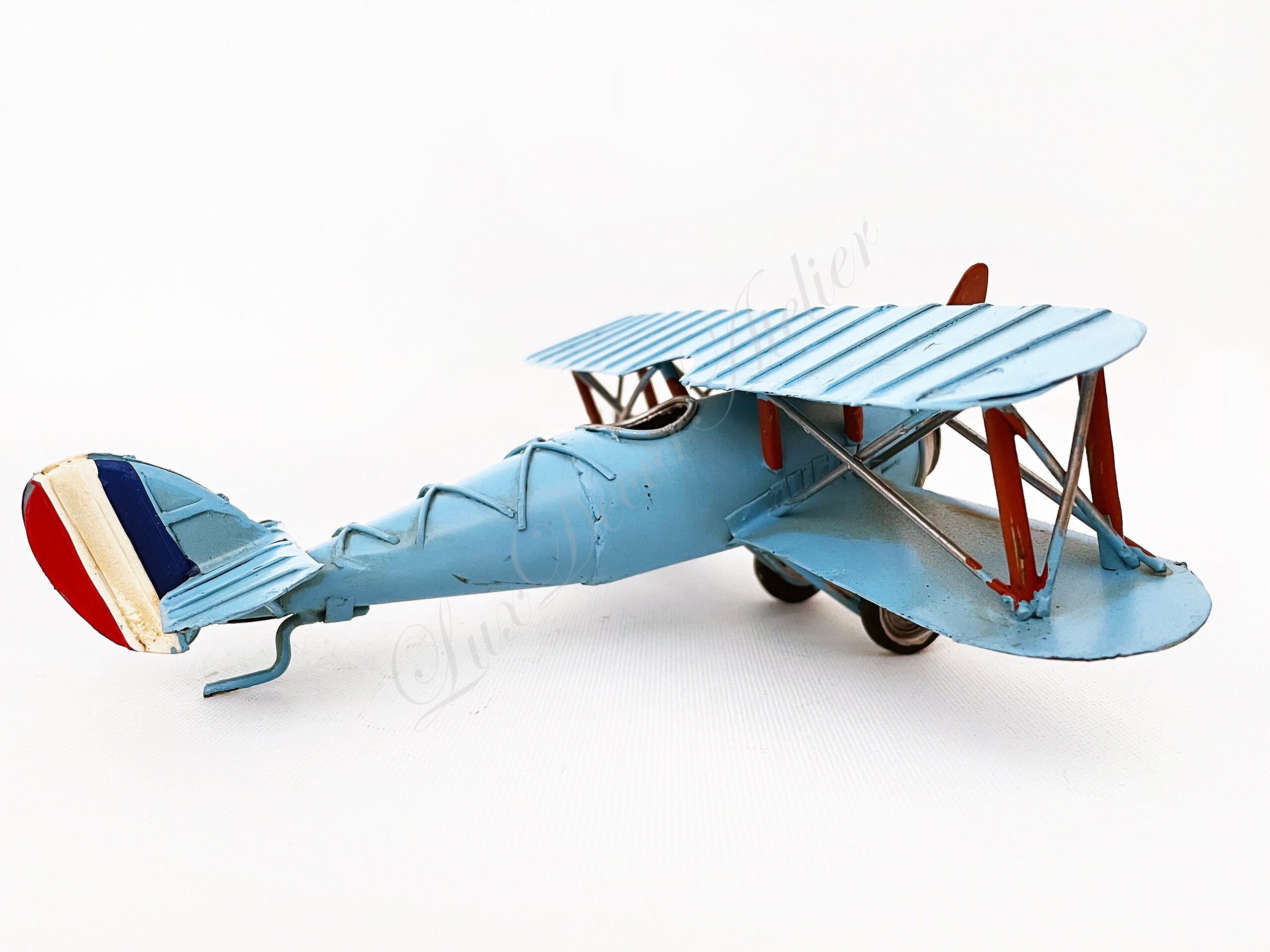 Vintage Airplane Metal Model, Blue Biplane Scale Model, Military ...