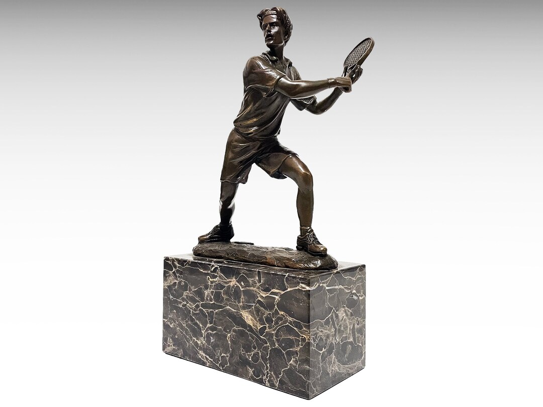 Bronze Sculpture of Tennis Player, Modern Bronze Statue on Marble Base ...