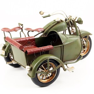 Large Green Metal Motorcycle With Sidecar, Vintage Motorbike Model ...