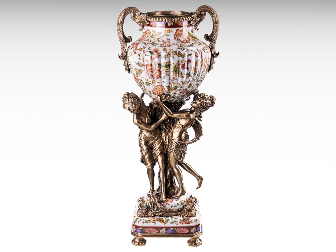 Large Ceramic Vase With Bronze Nymph Statue, Bronze Mounted Porcelain ...