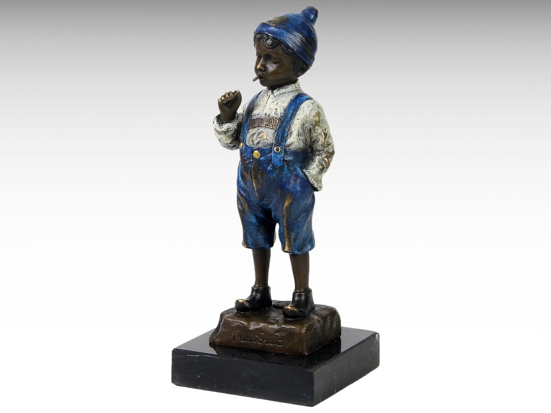 Smoking Boy Statue Bronze Sculpture on Marble Base, Pop Art Bronze ...