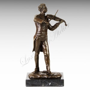 Violinist Bronze Sculpture, Bronze Statue of Violin Player on Marble ...