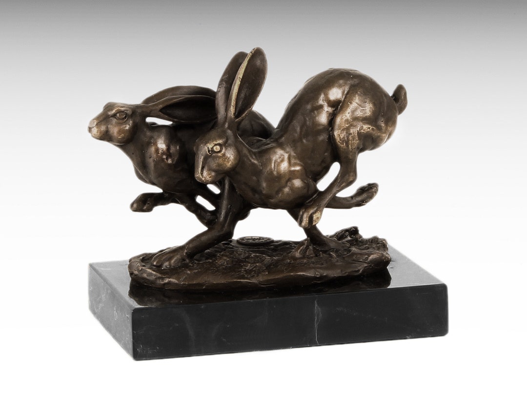 Bronze Sculpture of Running Hares Animal Decor Home Decoration, Animal ...