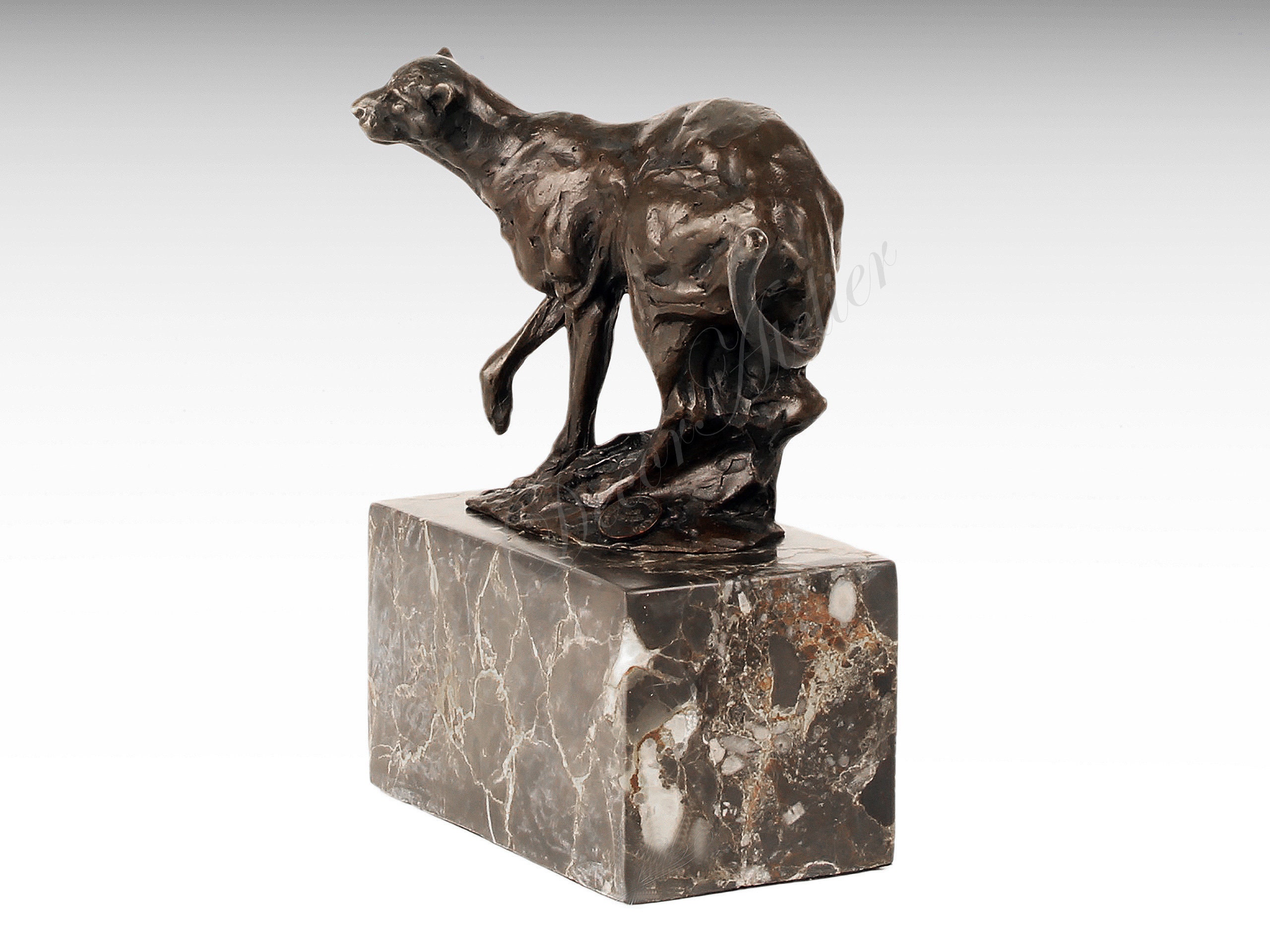 Bronze Sculpture of Cheetah on Marble Base Running Leopard - Etsy