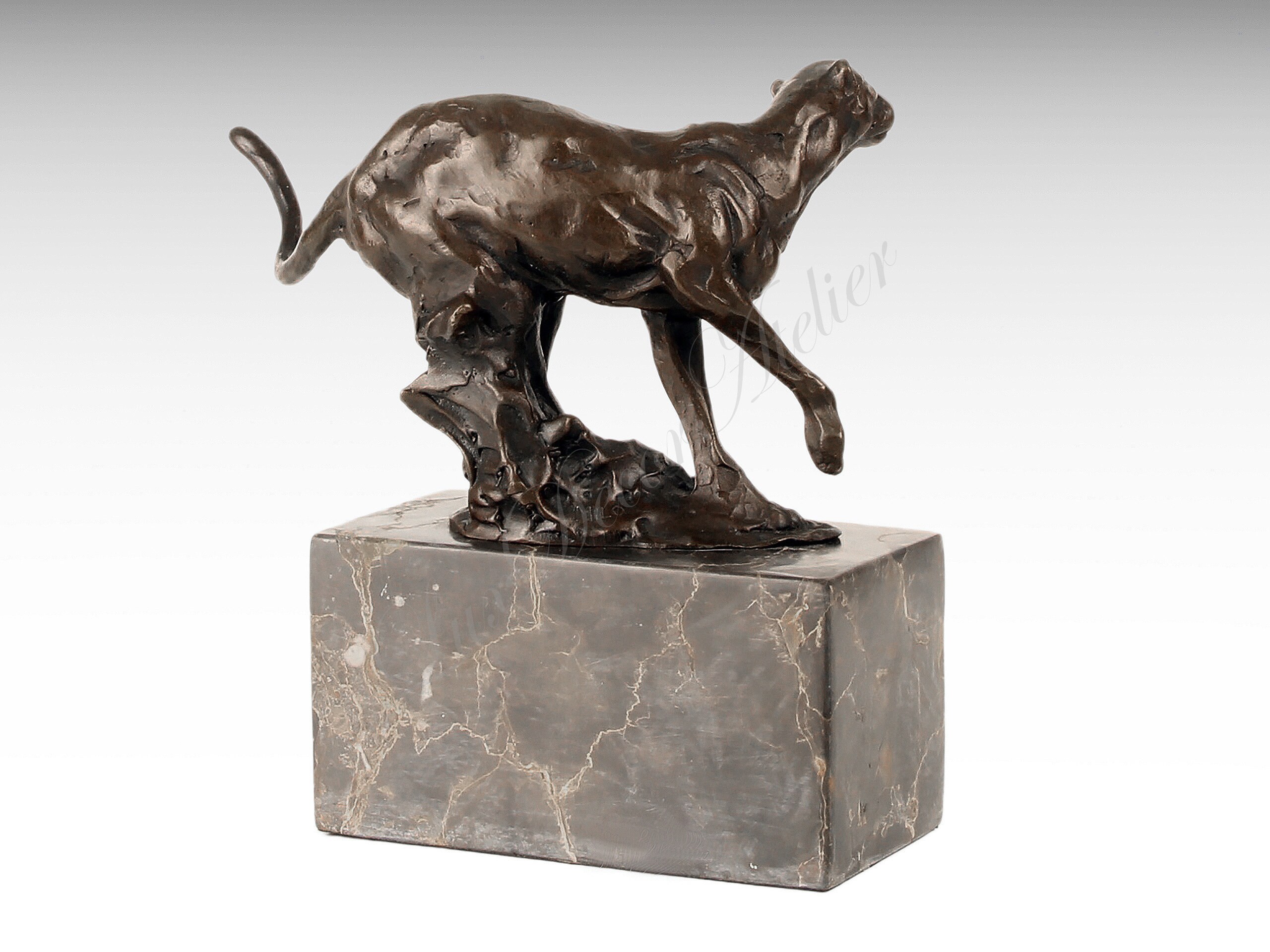 Bronze Sculpture of Cheetah on Marble Base Running Leopard - Etsy