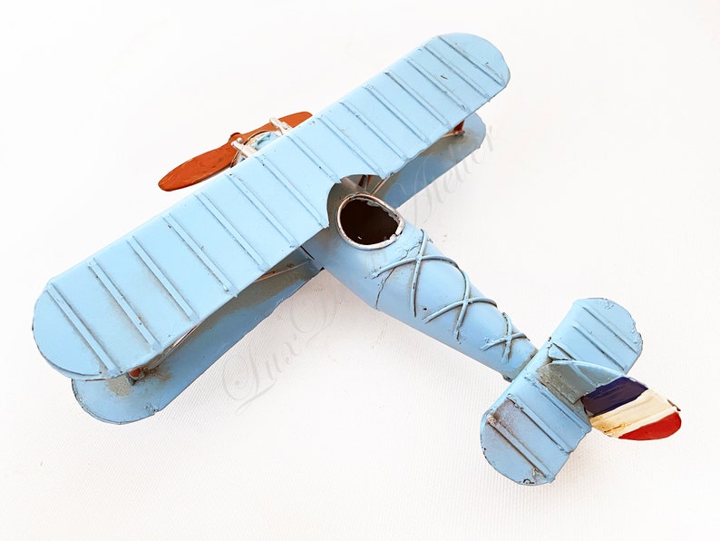 Vintage Airplane Metal Model Blue Biplane Scale Model - Etsy