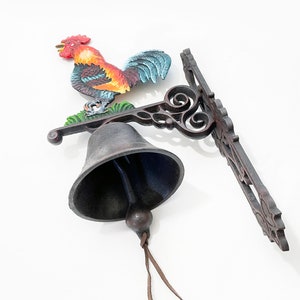 Cast Iron Bell With Rooster Garden Decor Outdoor Wall Decor, Hand ...