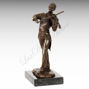 Violinist Bronze Sculpture, Bronze Statue of Violin Player on Marble ...